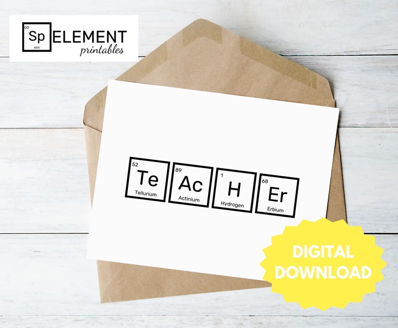Science Teacher Thank You Card, Printable, Chemistry, Periodic Table of ...