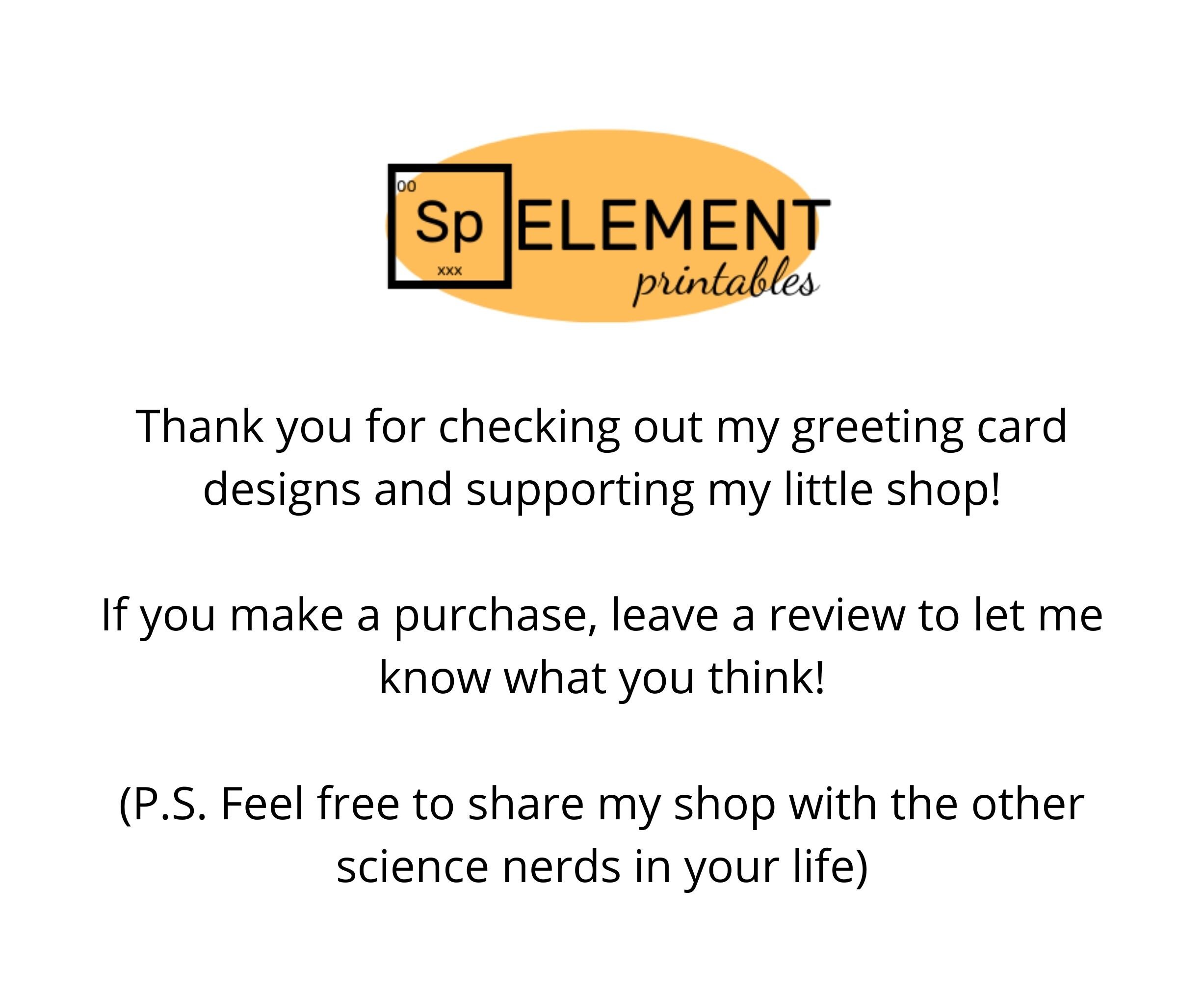 Science Teacher Thank You Card, Printable, Chemistry, Periodic Table of ...