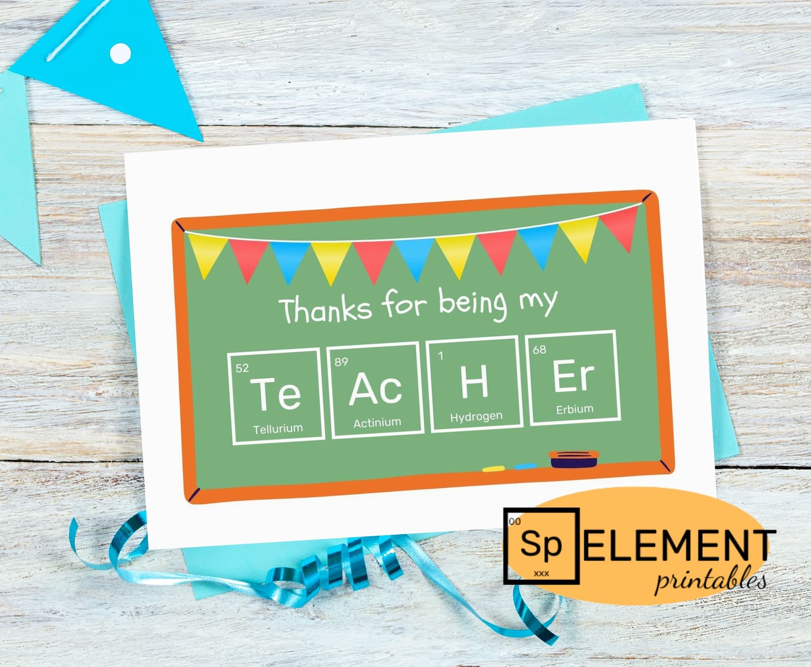 Science Teacher Thank You Card, Printable, Chemistry, Periodic Table of ...