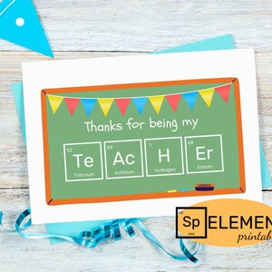 Science Teacher Thank You Card, Printable, Chemistry, Periodic Table of ...