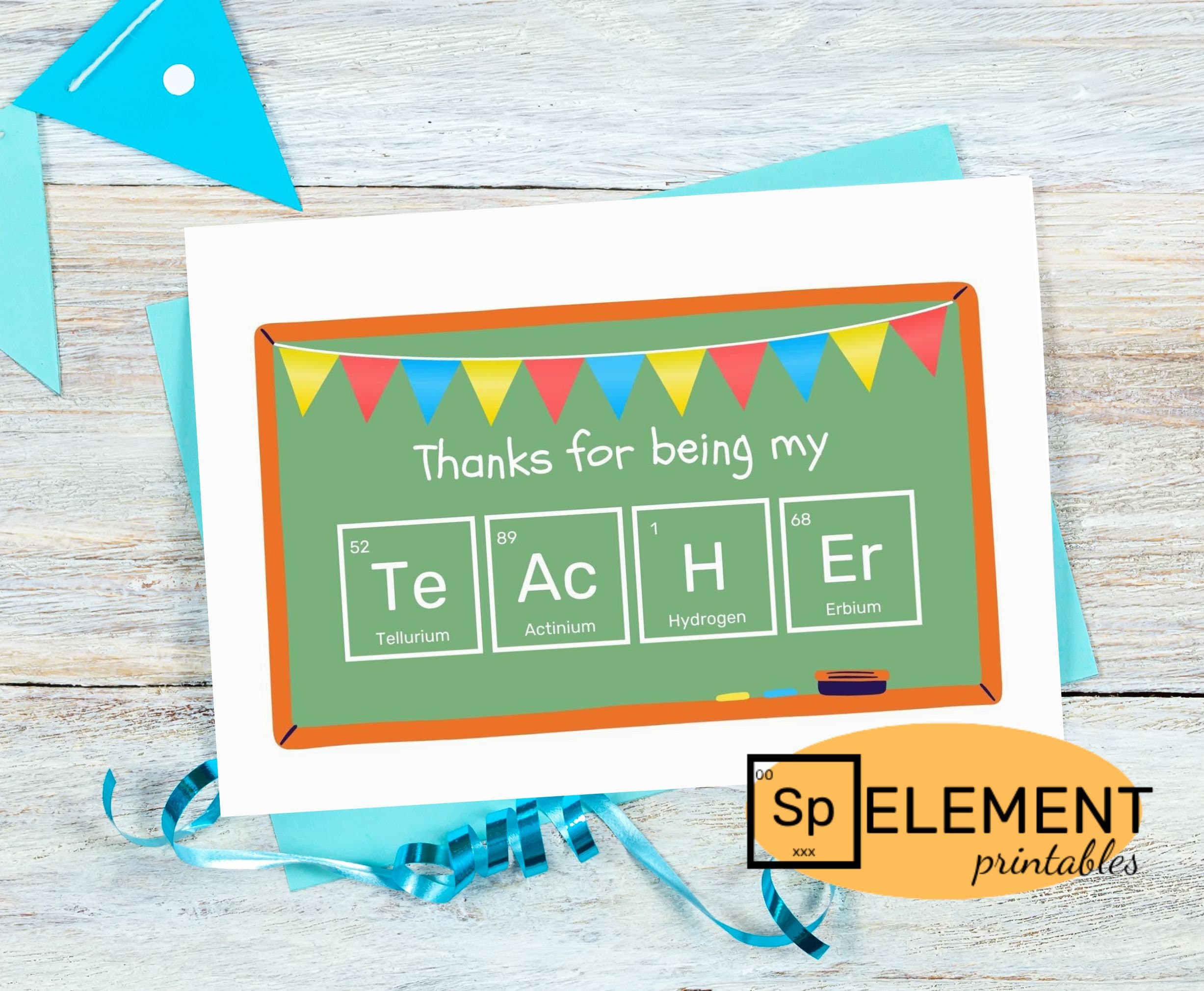 Science Teacher Thank You Card, Printable, Chemistry, Periodic Table of ...