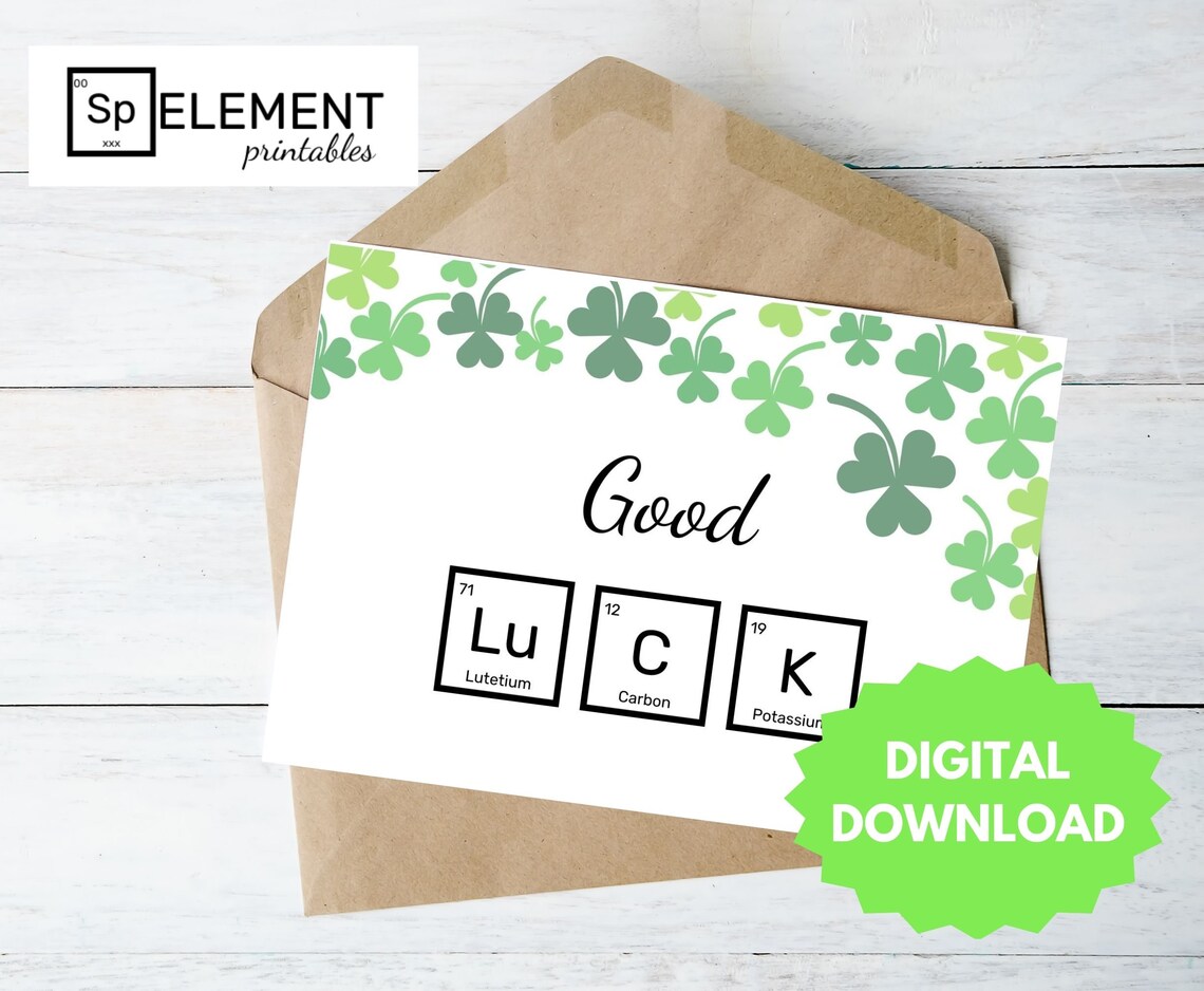 Nerdy Good Luck Card, Printable, Chemistry Card, Science Card, Periodic ...