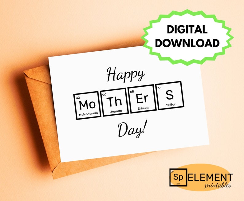Nerdy Mother's Day Card, Periodic Table of Elements, Chemistry Card ...