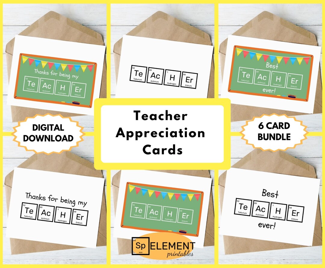 Science Teacher Thank You Cards, Printable, Bundle of 6, Chemistry ...