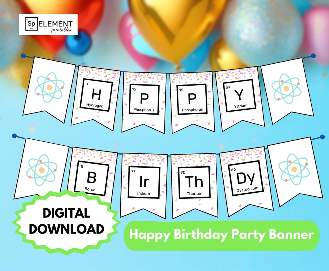 Science Birthday Banner: Periodic Table Party Decor (digital Download ...