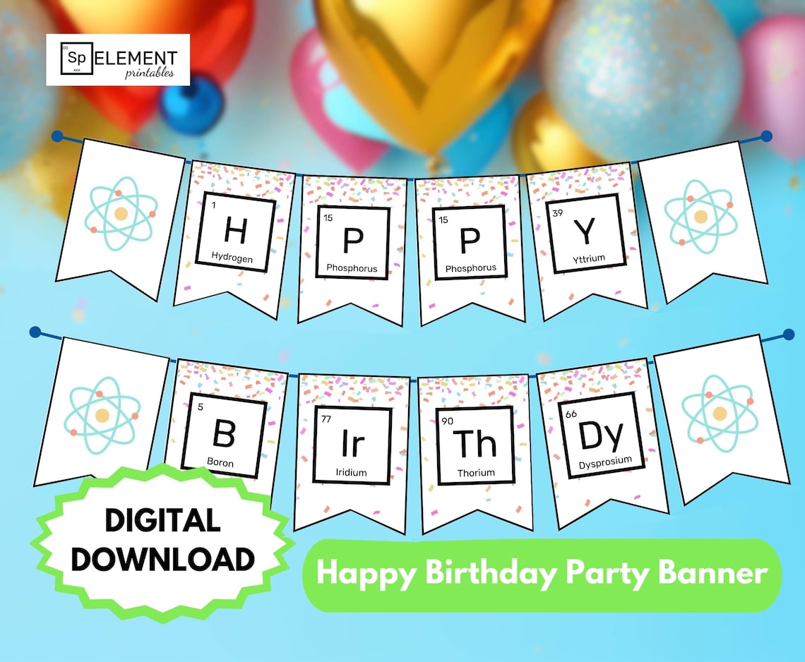 Science Birthday Banner: Periodic Table Party Decor (digital Download ...