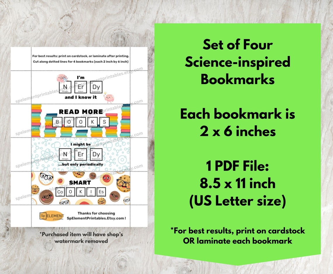 Science Inspired Bookmarks PRINTABLE (bundle of 4) // Periodic Table ...