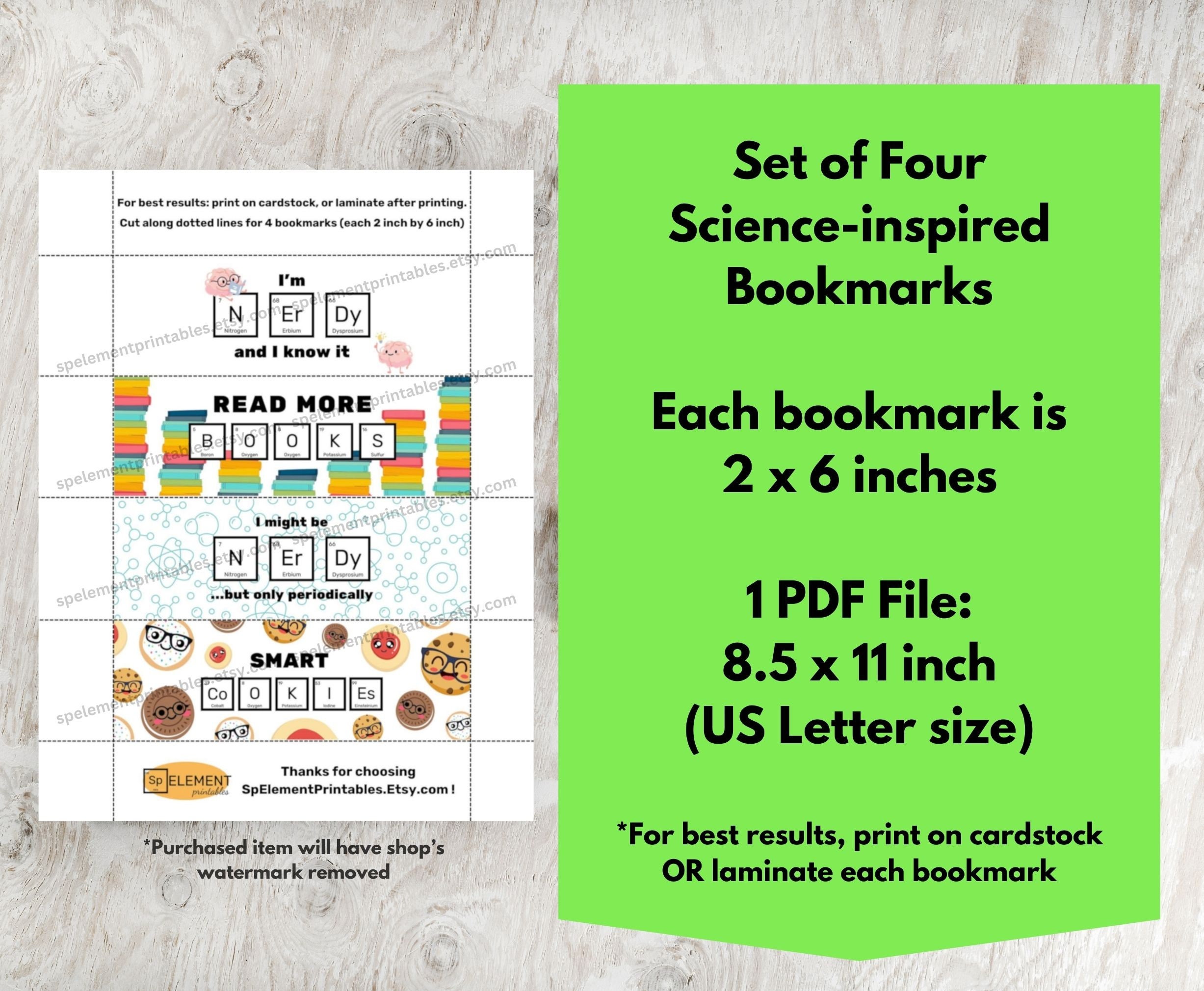 Science Bookmarks: Periodic Table Nerdy Designs (digital Download PDF ...