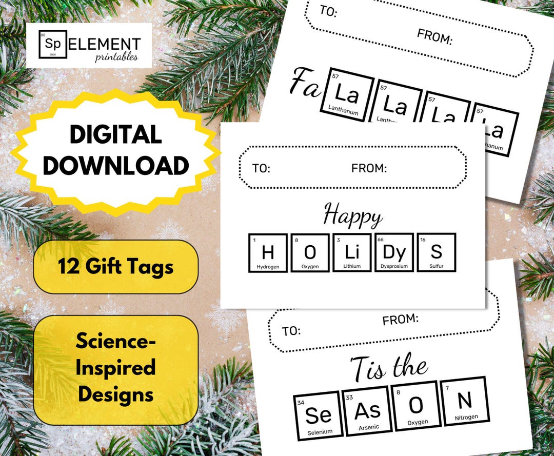 Holiday Gift Tags PRINTABLE // Christmas, Periodic Table of Elements ...