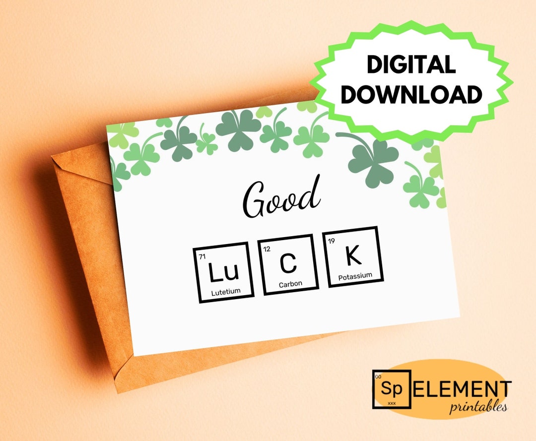 Nerdy Good Luck Card, Printable, Chemistry Card, Science Card, Periodic ...