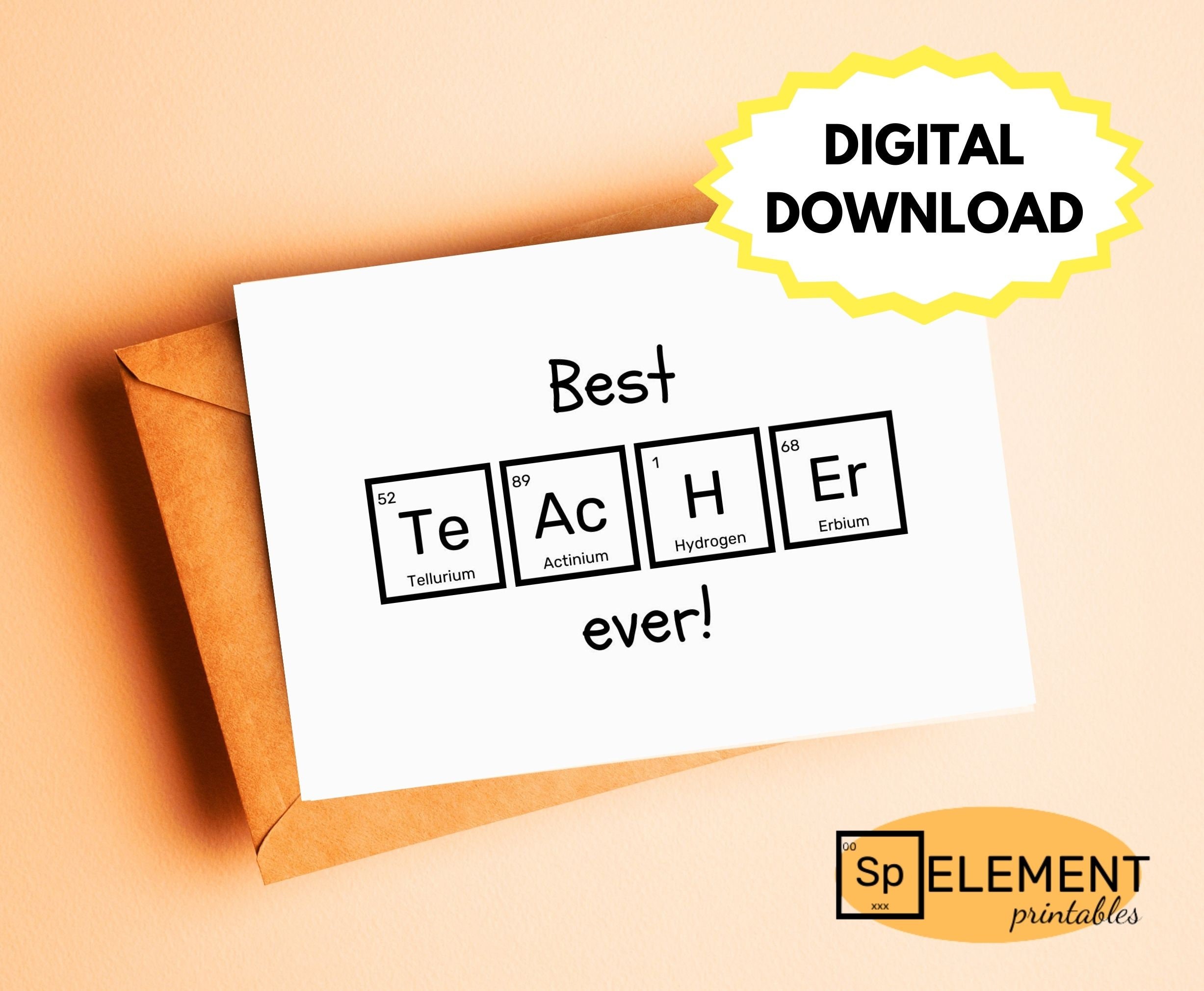 Science Teacher Thank You Card, Printable, Chemistry, Periodic Table of ...