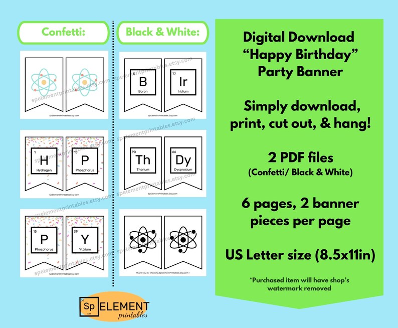 Science Birthday Banner: Periodic Table Party Decor (digital Download ...