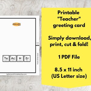 Science Teacher Thank You Card, Printable, Chemistry, Periodic Table of ...