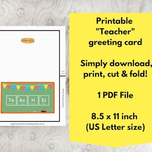 Science Teacher Thank You Card, Printable, Chemistry, Periodic Table of ...
