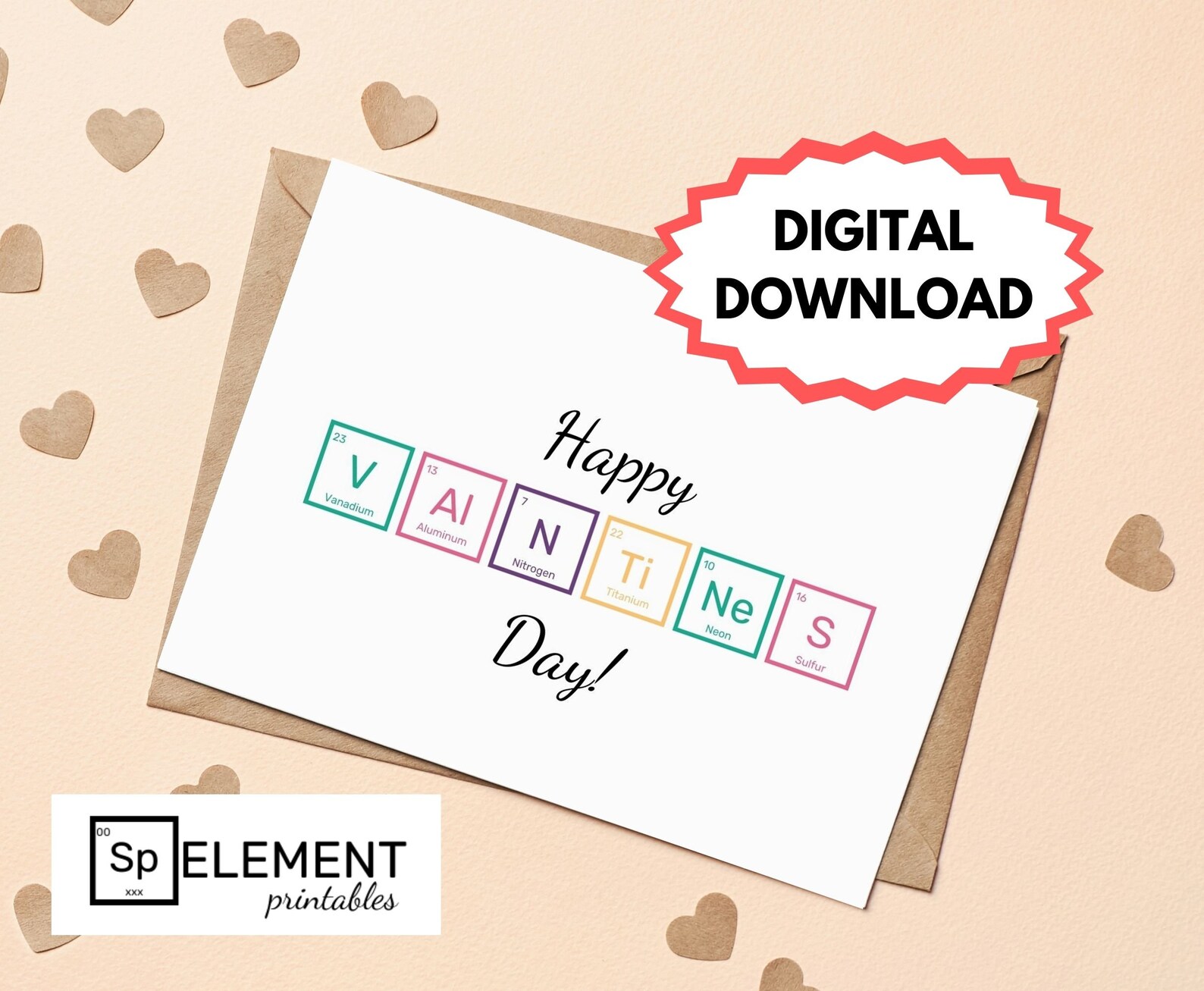 Nerdy Happy Valentine's Day Card, Printable, Colourful candy Hearts 5x7 ...