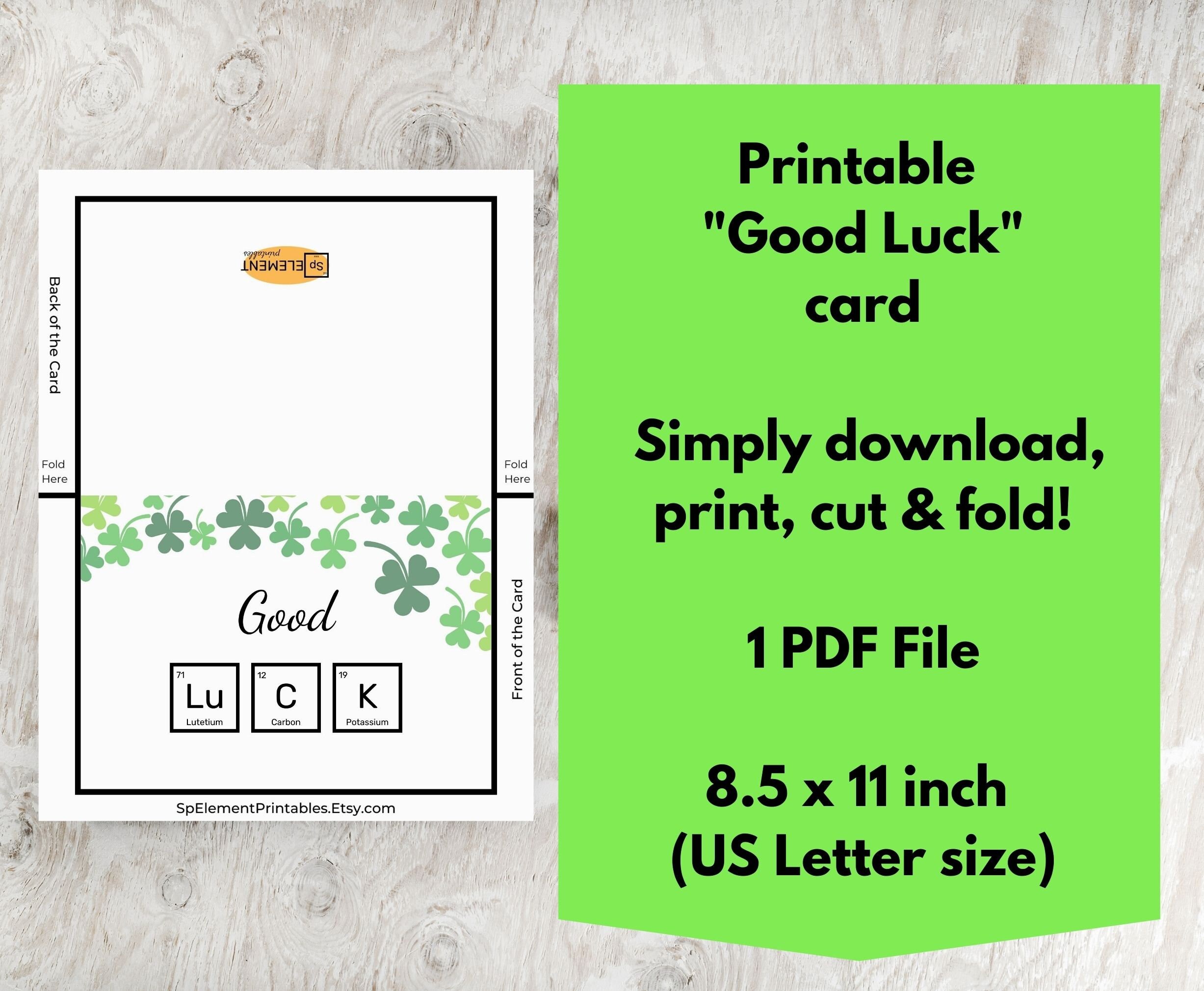 Nerdy Good Luck Card, Printable, Chemistry Card, Science Card, Periodic ...