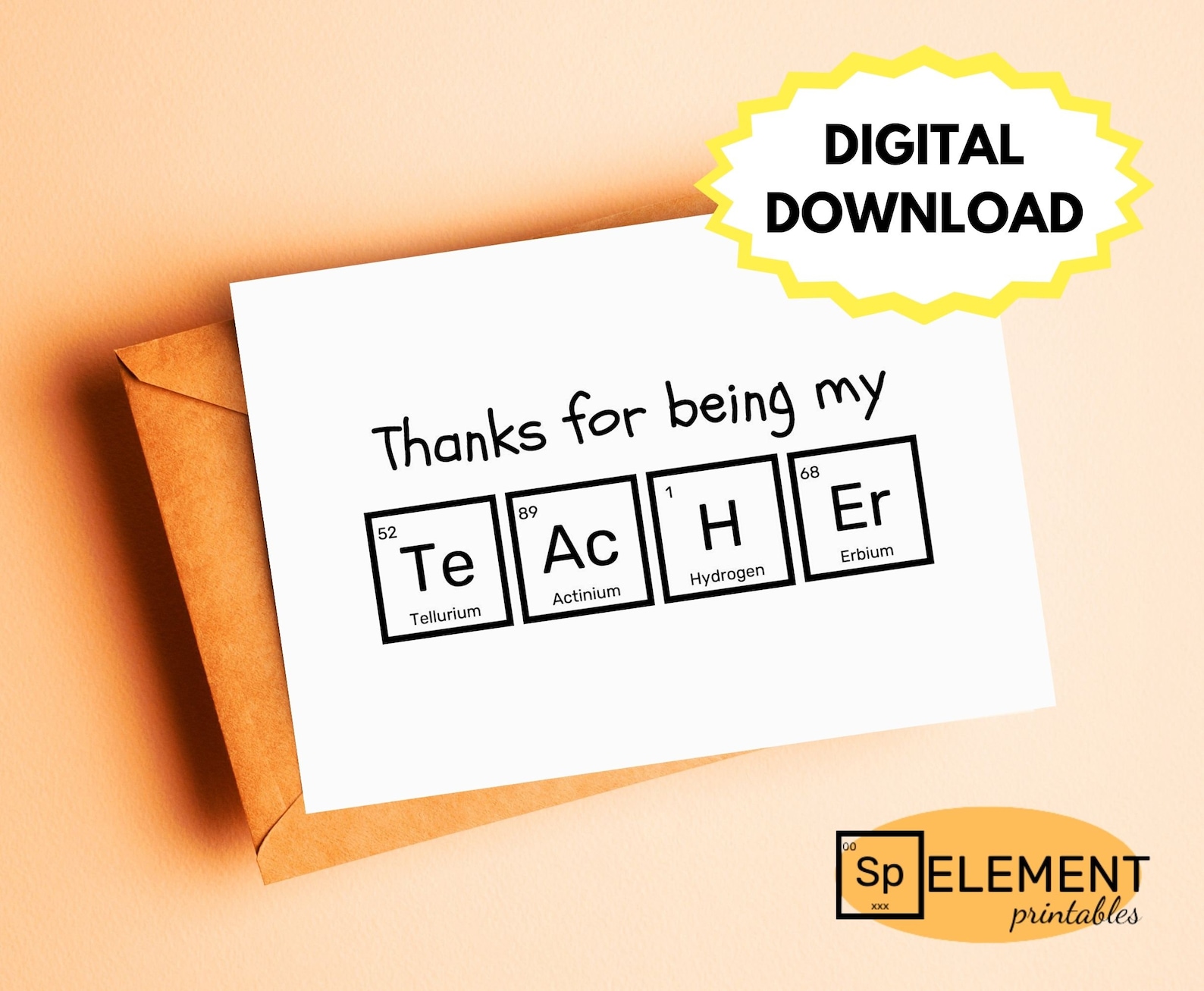 Science Teacher Thank You Card, Printable, Chemistry, Periodic Table of ...