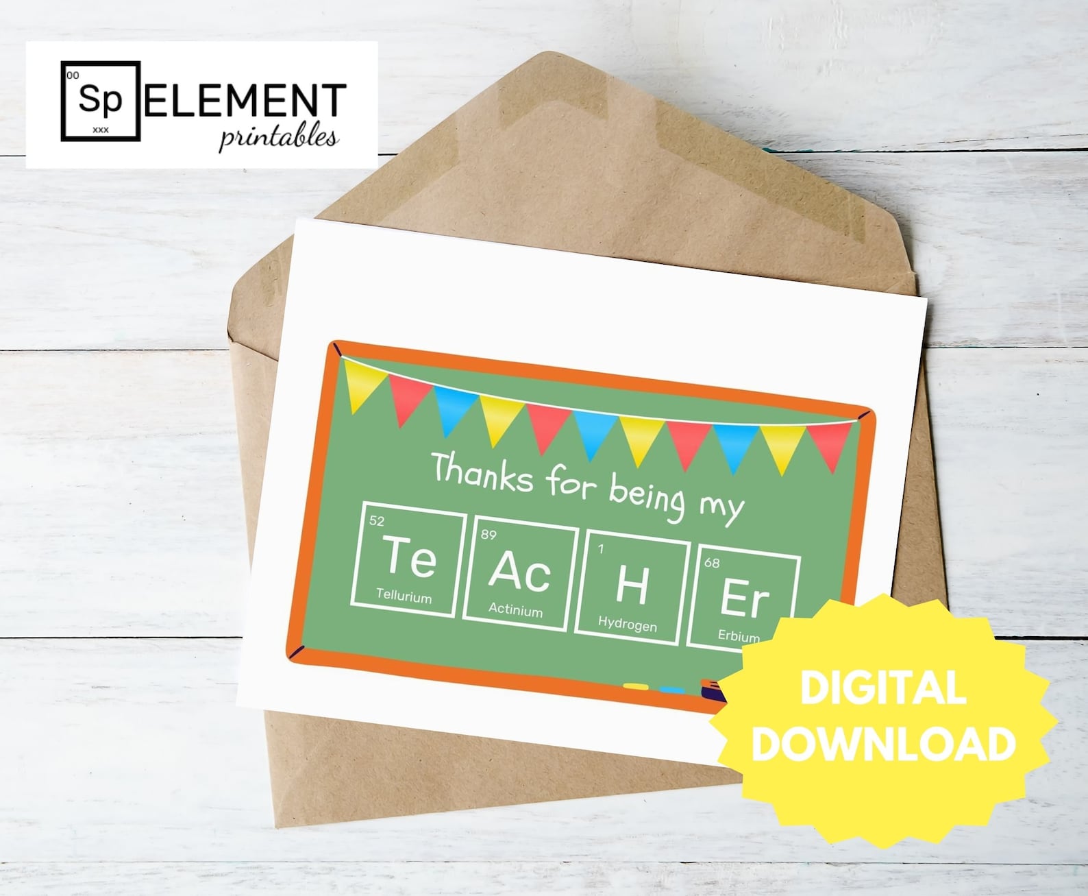 Science Teacher Thank You Card, Printable, Chemistry, Periodic Table of ...