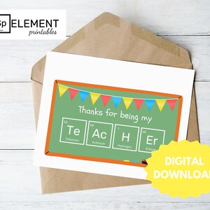 Science Teacher Thank You Card, Printable, Chemistry, Periodic Table of ...
