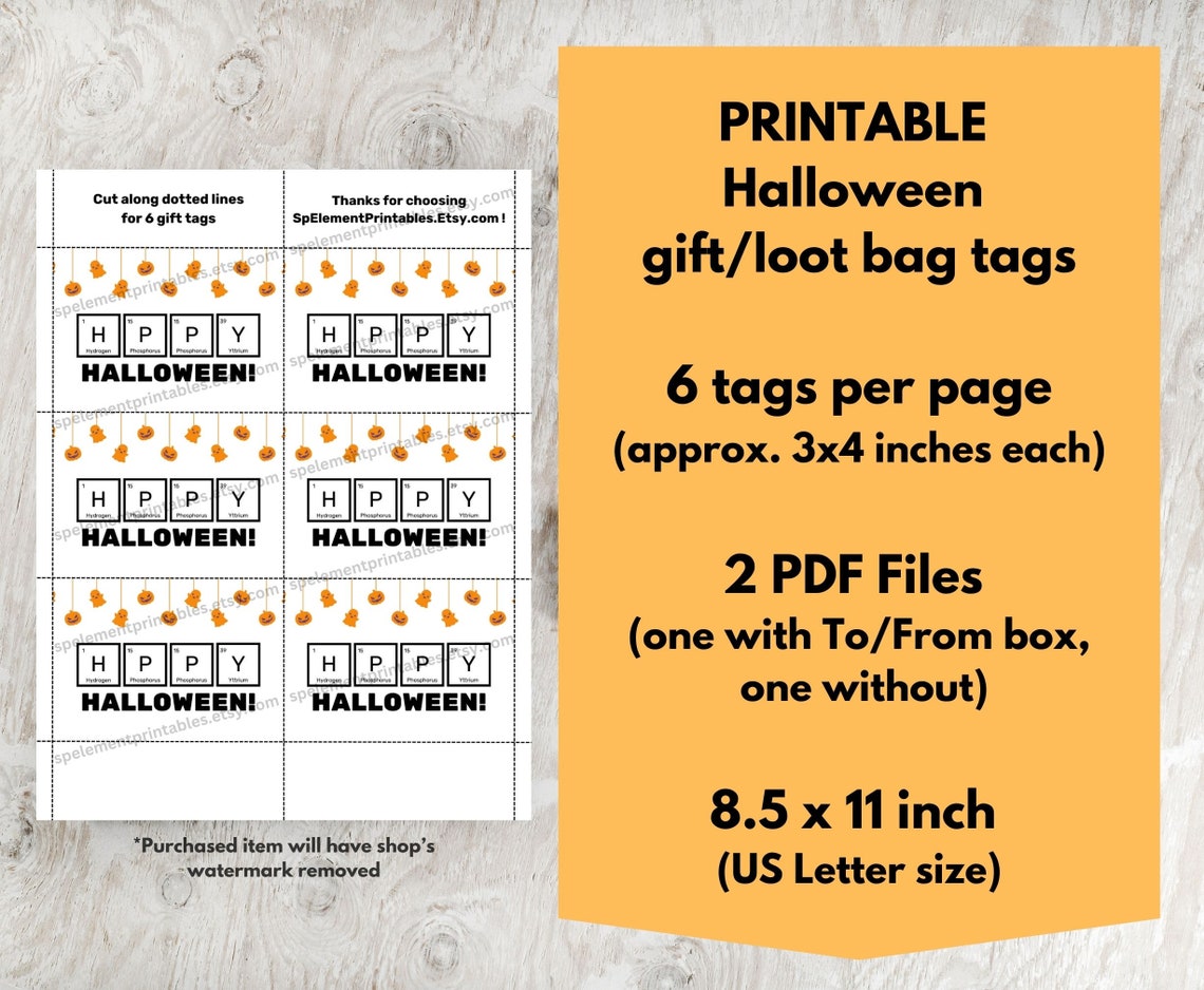 Halloween Gift Tags PRINTABLE // Periodic Table of Elements, Trick or ...
