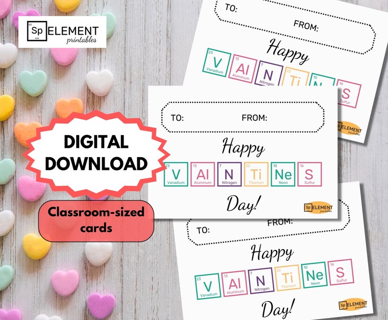 Periodic Table Valentines PRINTABLE Science Classroom Valentine Kids ...