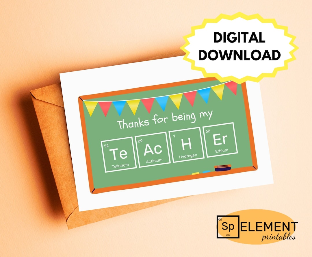 Science Teacher Thank You Card, Printable, Chemistry, Periodic Table of ...