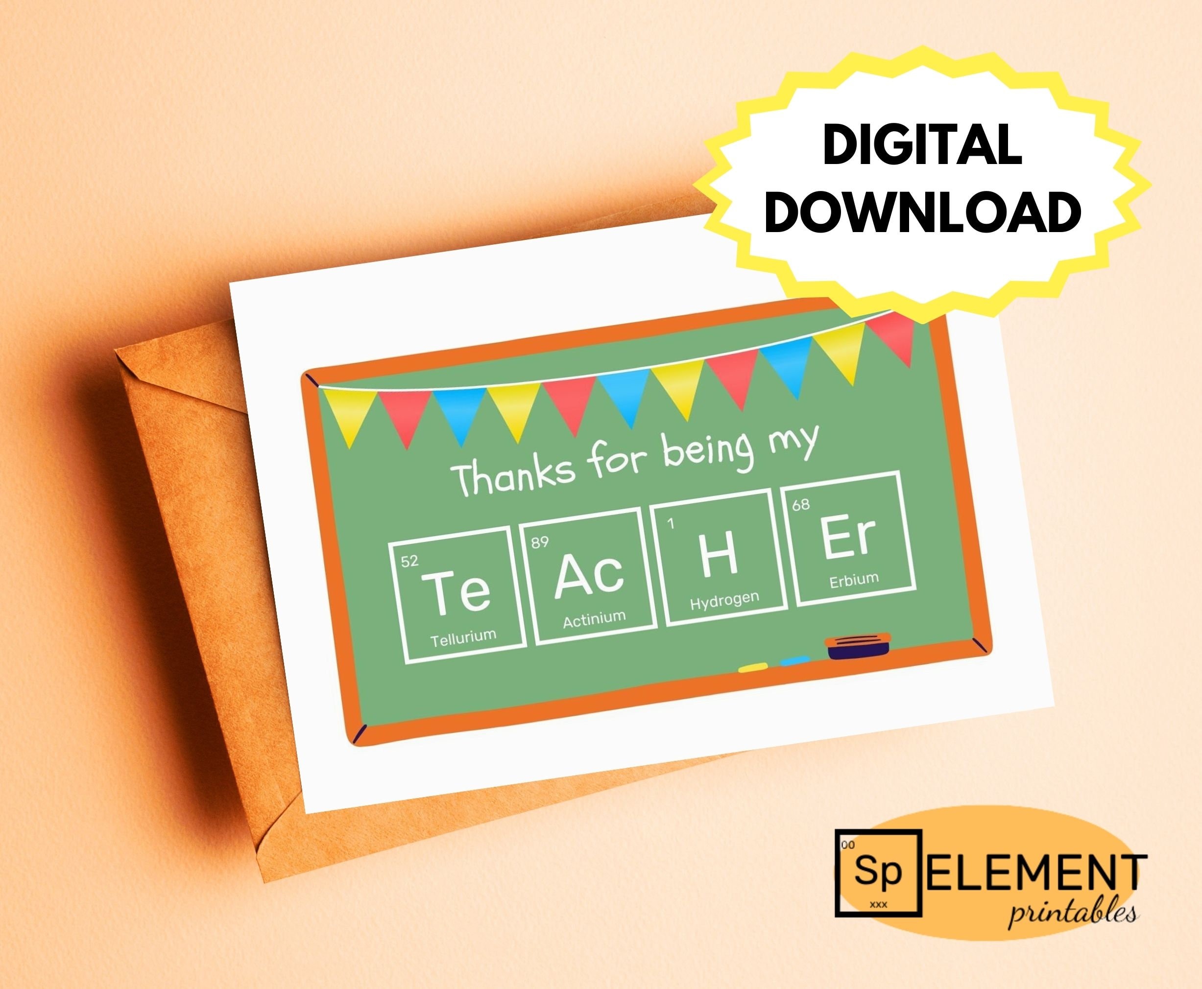Science Teacher Thank You Card, Printable, Chemistry, Periodic Table of ...