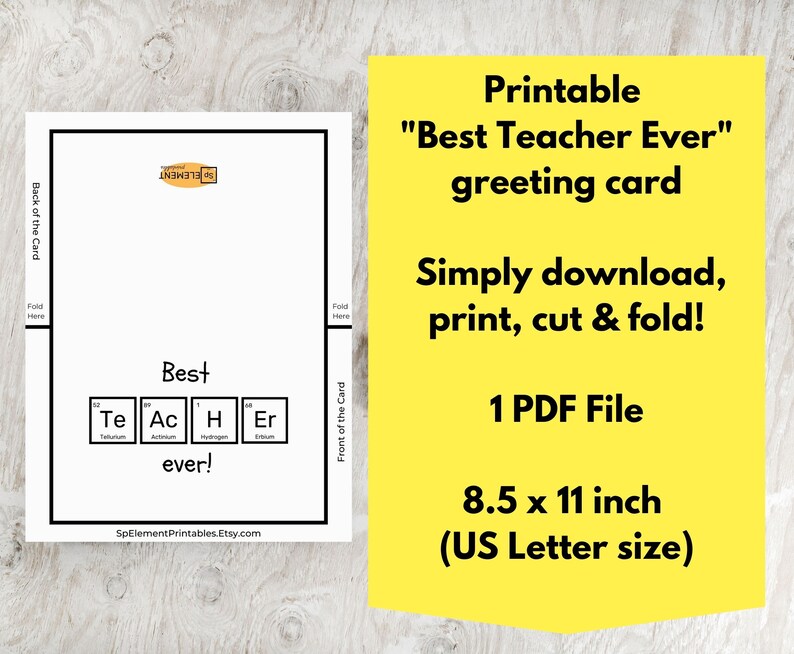 Science Teacher Thank You Card: Periodic Table Gift (digital Download ...