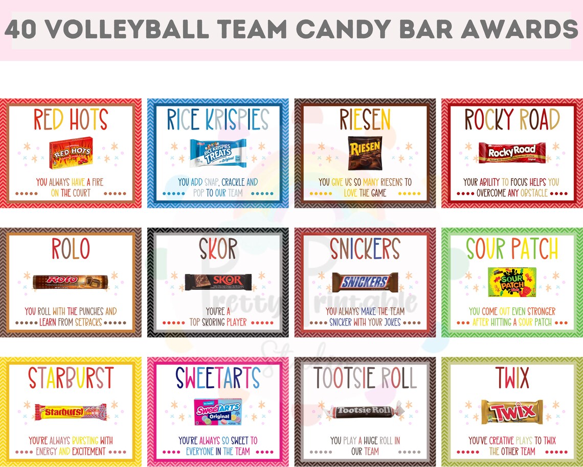 40 Volleyball Team Candy Bar Award Certificates Volleyball Candy Bar ...