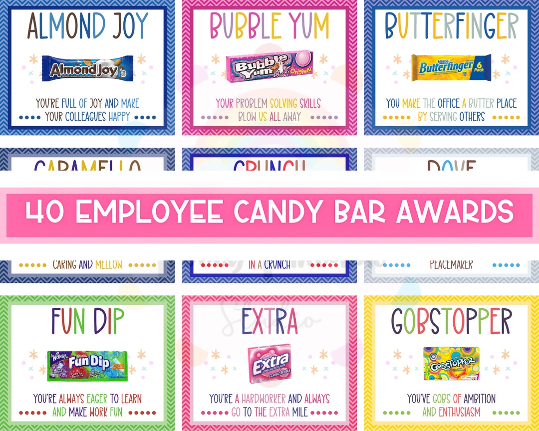 40 Employee Candy Bar Awards Employee Candy Bar Certificates - Etsy ...