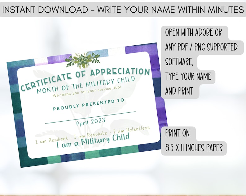 Month of the Military Child - Certificate of Appreciation Award ...