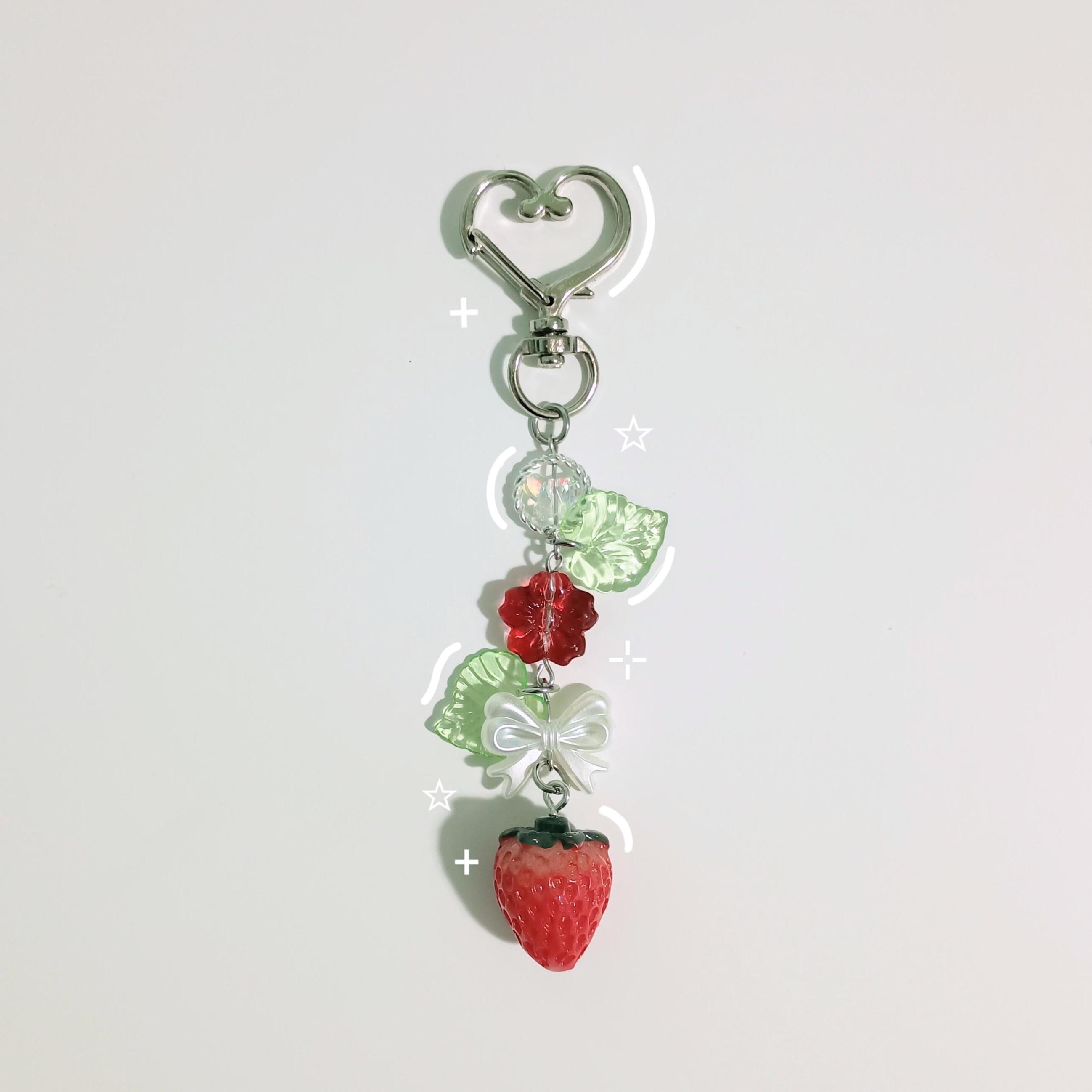 Cute Strawberry Bow Keychain - Etsy