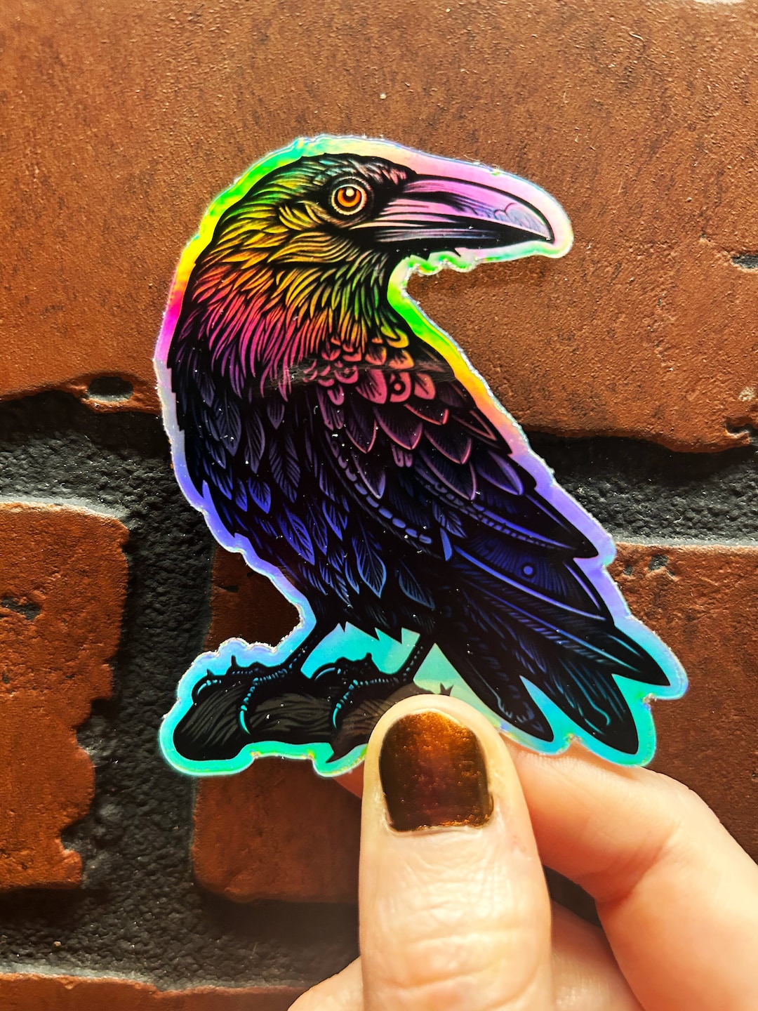 Holographic Rainbow Raven Vinyl Sticker Laptop Magical Norse Mythology ...