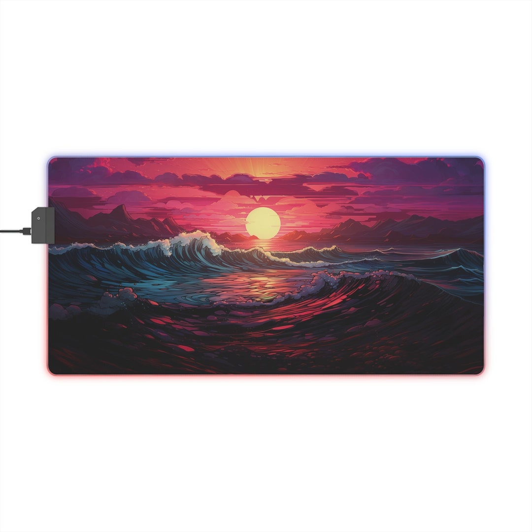 Retrowave Sunset LED Mouse Pad, Synthwave Mouse Mat for Gamer Bedroom ...
