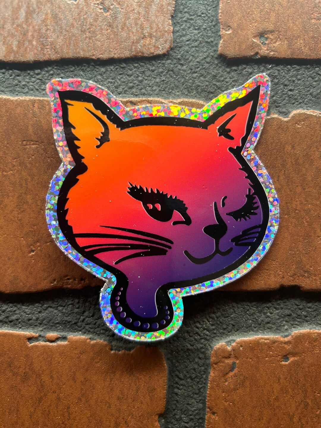 Sassy Cat Glitter Vinyl Sticker for Laptop, Water Bottle, Notebook ...