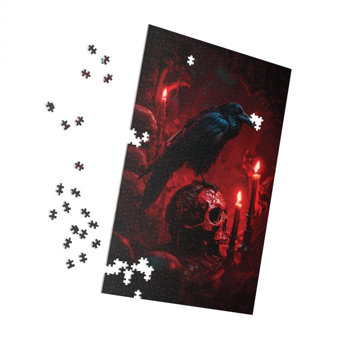 Raven on Bloody Skull Jigsaw Puzzle, 1000 Piece Jigsaw Puzzle, Gothic ...