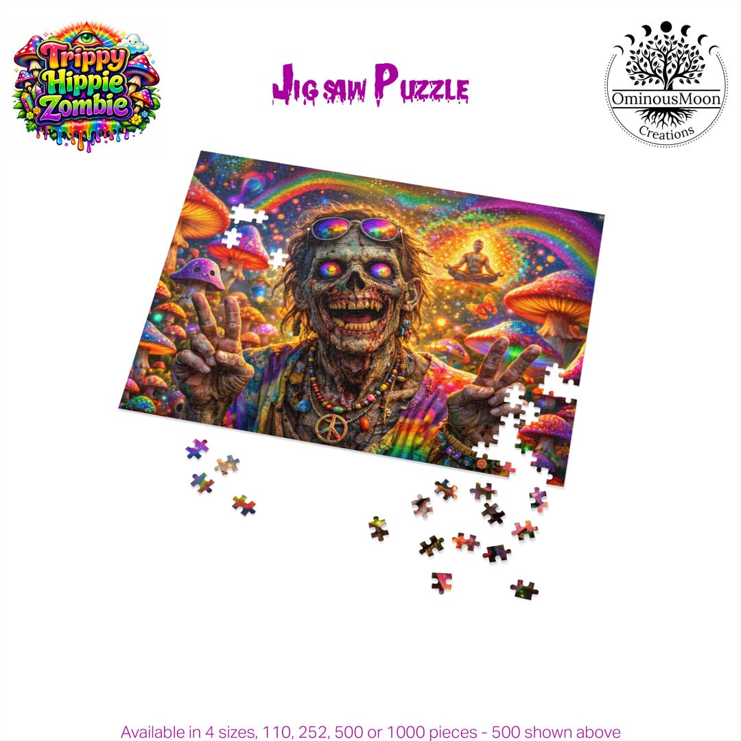 Trippy Hippie Zombie Jigsaw Puzzle, Colorful Hippy Psychedelic Horror ...