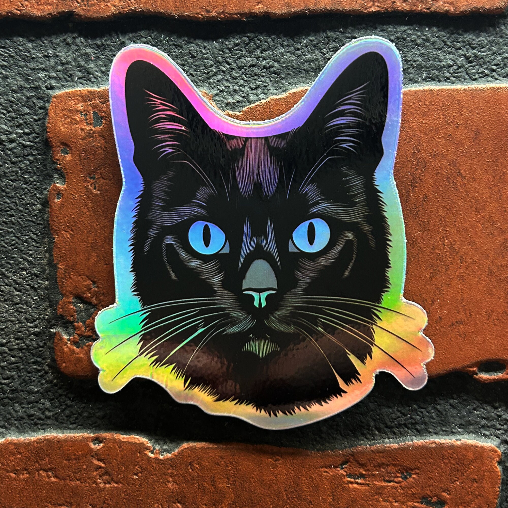Cat Stickers 3-pack, Holographic Cat Decal, Glitter Cat Sticker, Black ...