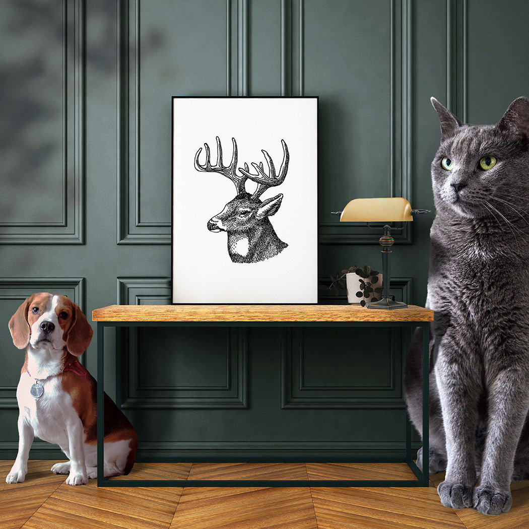 Deer | Pen and Ink Print | Nature Art | Black and White Vintage ...
