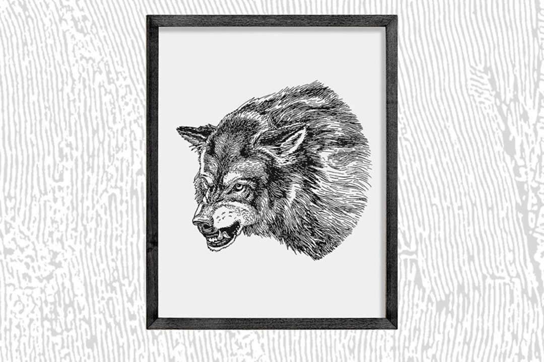 Wolf | Pen and Ink Print | Nature Art | Black and White Vintage ...