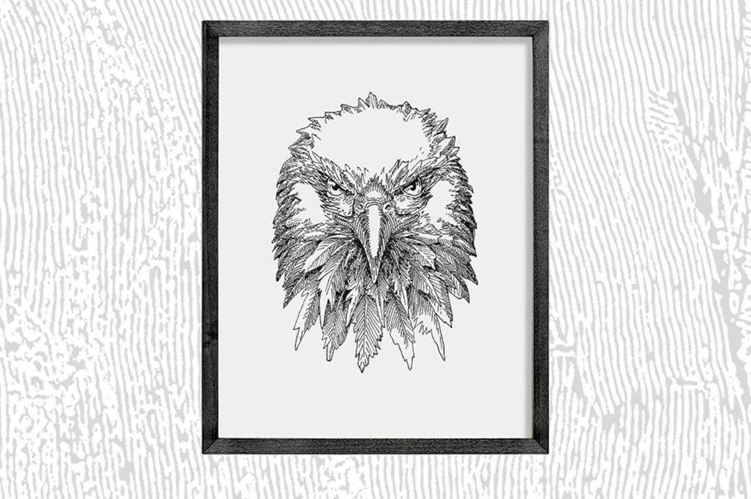Bald Eagle | Pen and Ink Print | Nature Art | Black and White Vintage ...