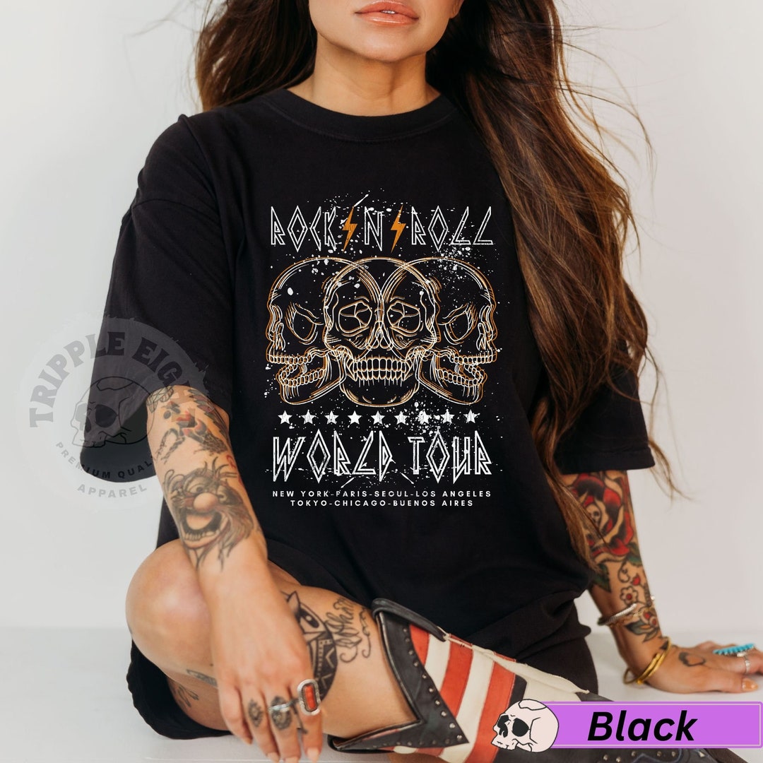 Rock World Tour Skull Shirt, Coool Rocker Trendy Edgy Shirt, World Tour ...