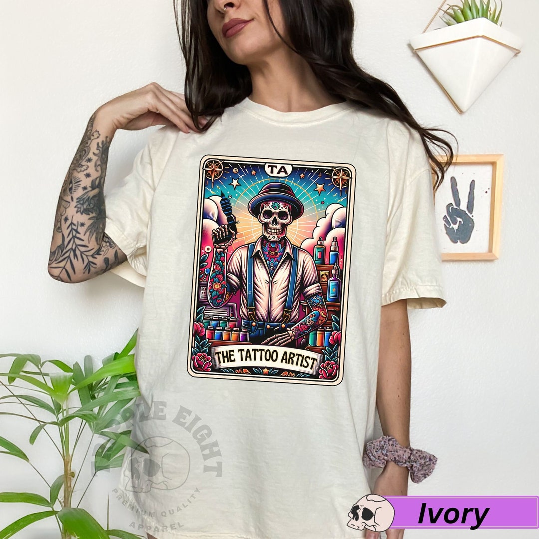 The Tattoo Artist Tarot Card Tshirt, Cool Skeleton Tshirt, Trendy Skull ...