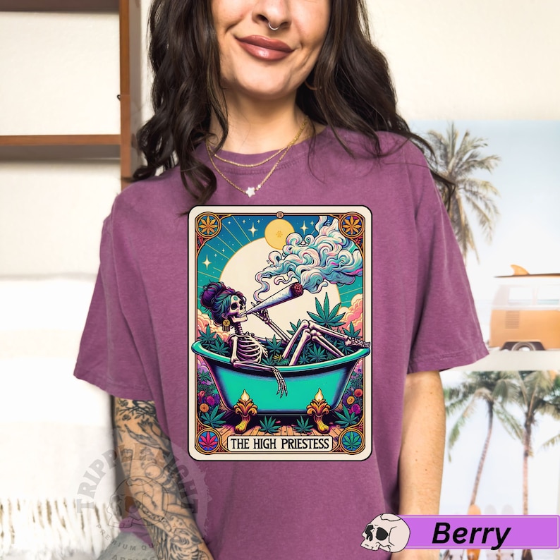 The High Priestess Tarot Card Tshirt, Funny 420 Cannabis Tshirt, Witchy ...