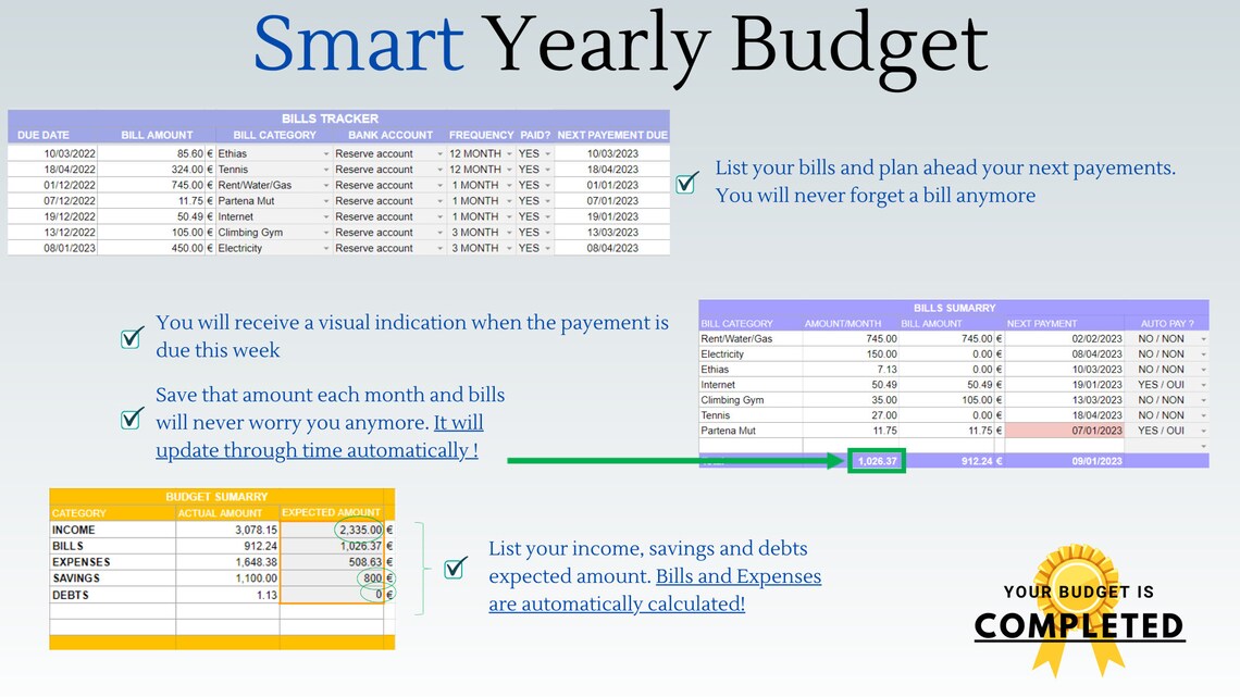 Yearly Budget Spreadsheet for Google Sheets, Budget Planner, Budget ...