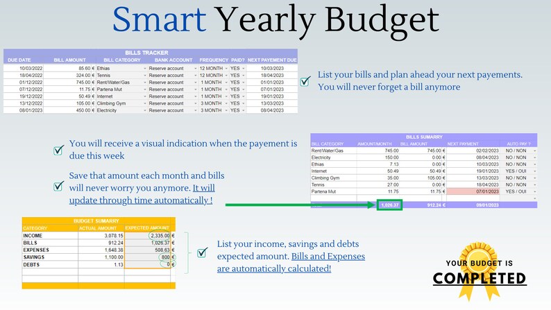 Yearly Budget Spreadsheet for Google Sheets, Budget Planner, Budget ...