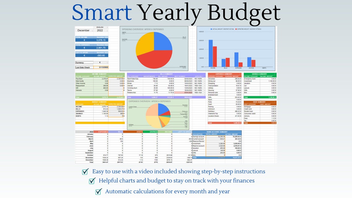 Yearly Budget Spreadsheet for Google Sheets, Budget Planner, Budget ...