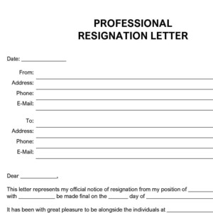 Professional Resignation Letter Template Notice Letter Microsoft Word ...