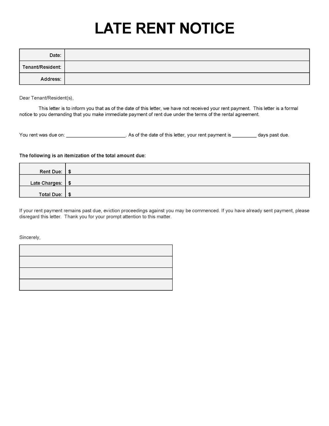 Late Rent Notice TEMPLATE. Google Docs & Microsoft Word DOCX. Late Rent ...