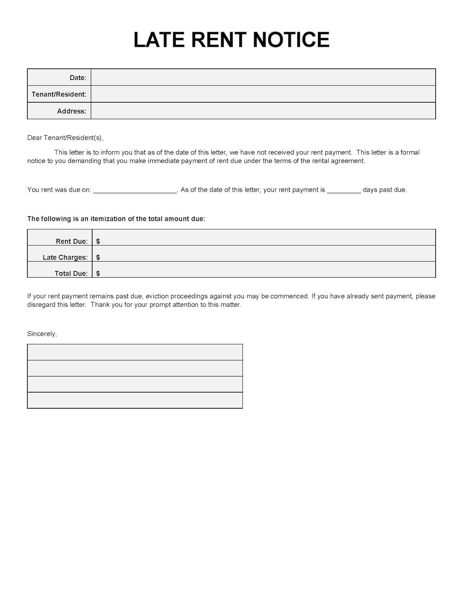 Late Rent Notice TEMPLATE. Google Docs & Microsoft Word DOCX. Late Rent ...